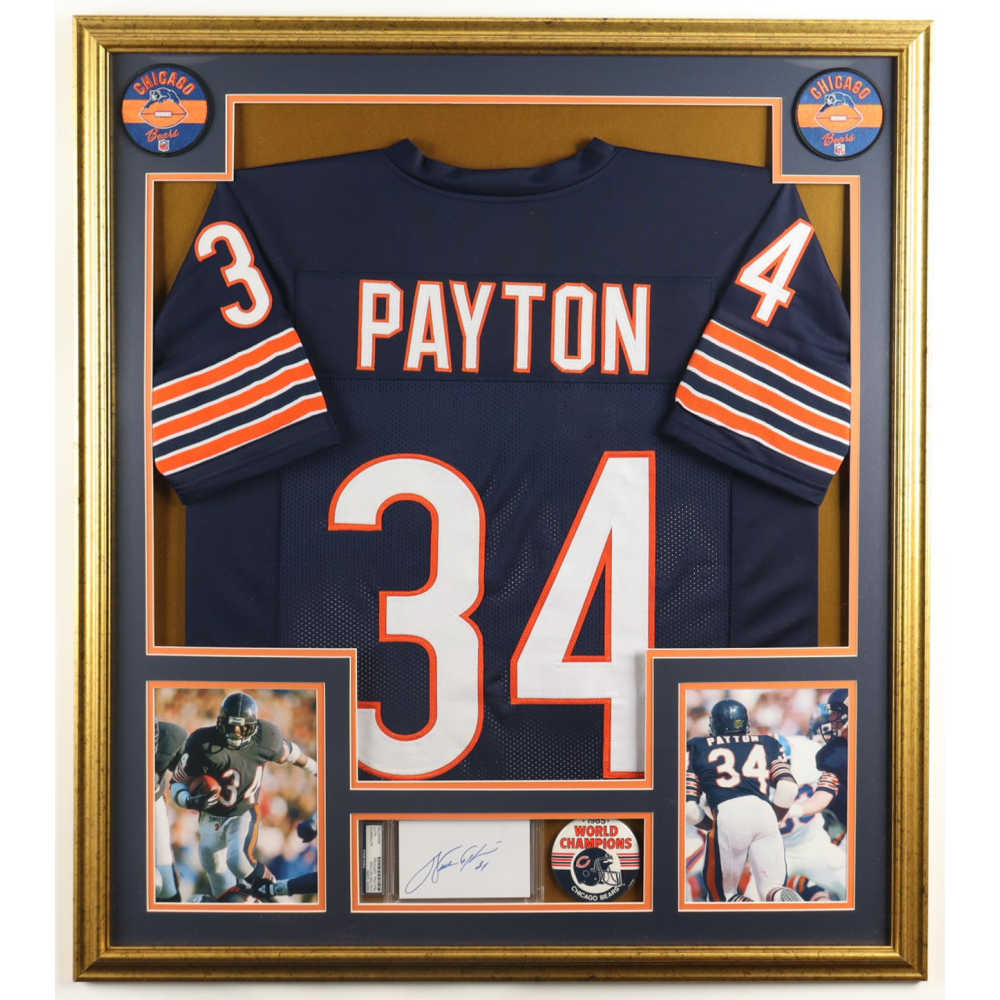 Walter Payton Signed Custom Framed Cut Display With Jersey, Vintage ...