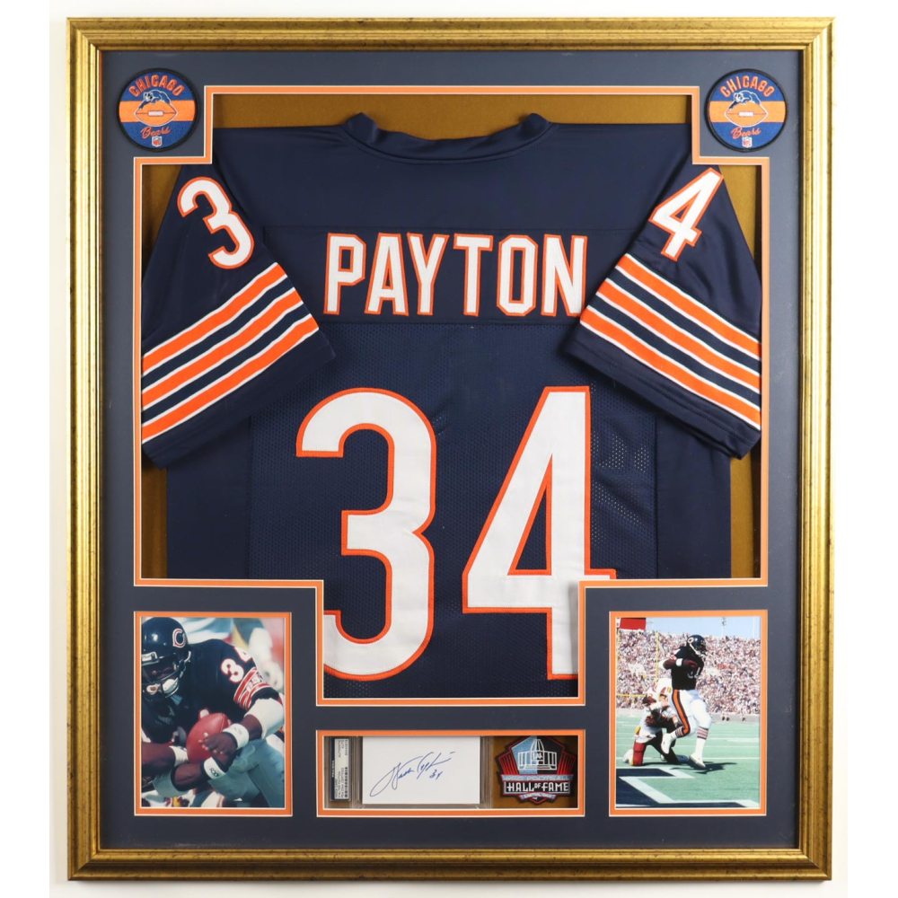 Walter Payton Signed Custom Framed Cut Display With Jersey, Football ...