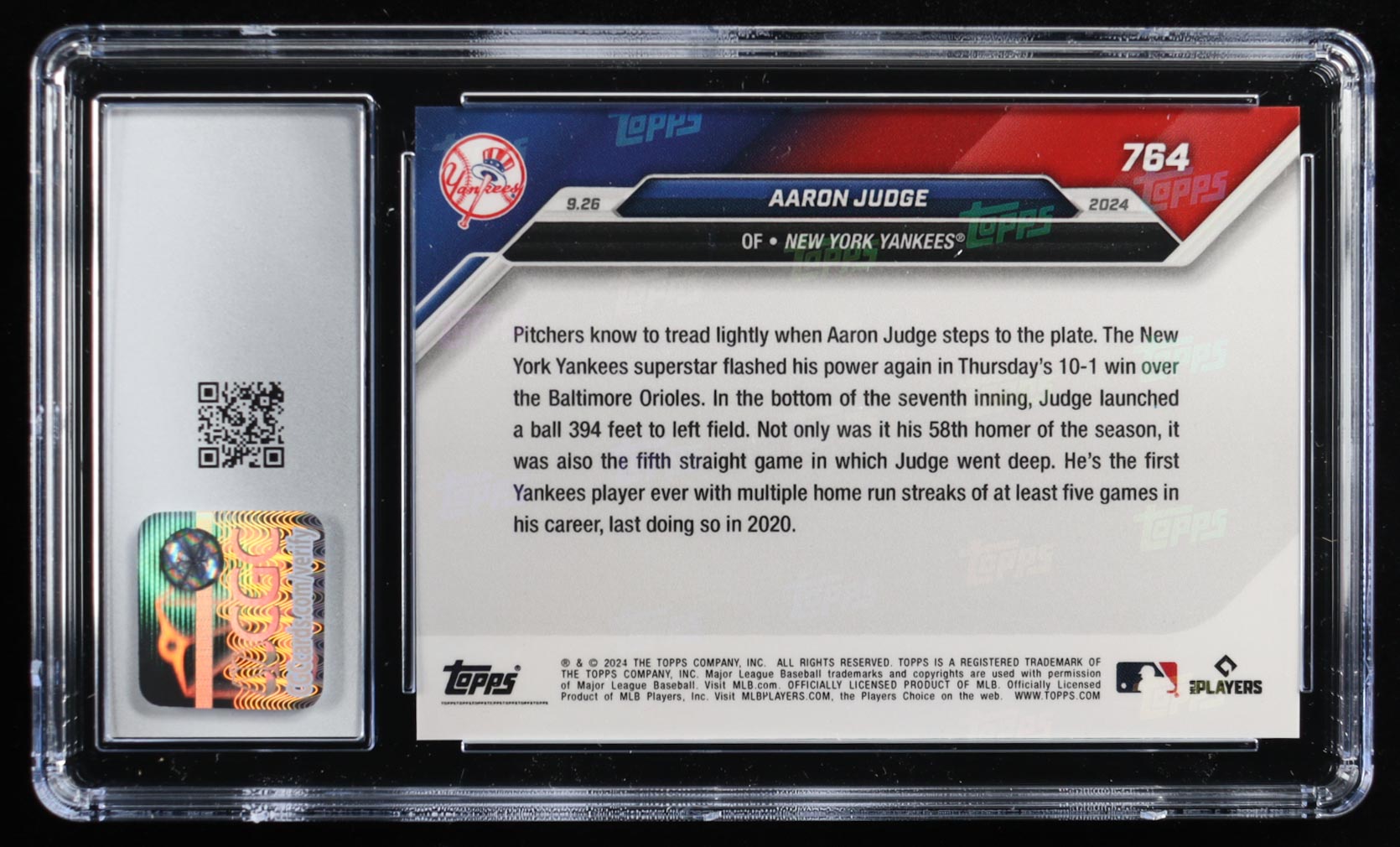 Aaron Judge 2024 Topps Now #764 (CGC 10) | Pristine Auction
