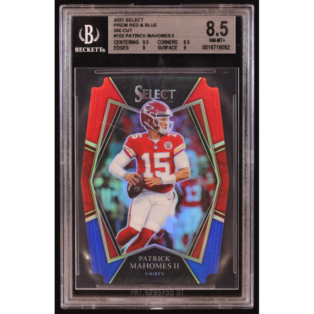 Patrick Mahomes II 2021 Select Prizm Red and Blue Die Cut #102 (BGS 8.5 ...