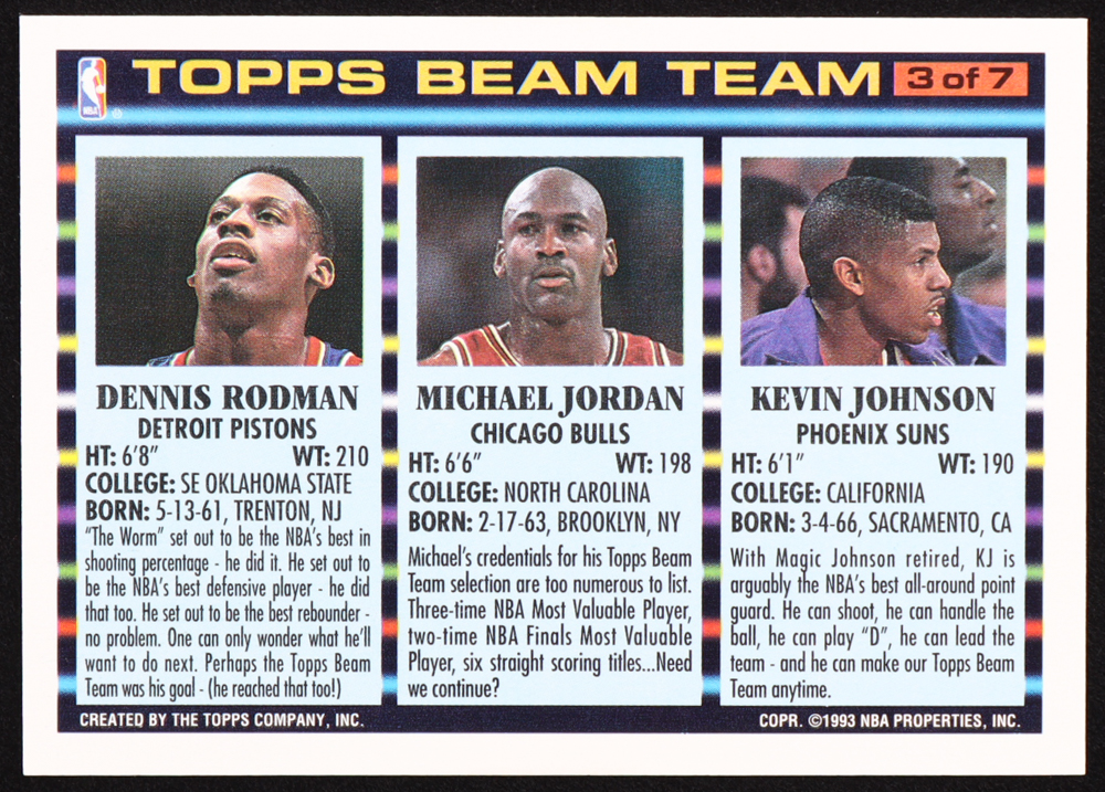 Michael Jordan / Kevin Johnson / Dennis Rodman 1993 Topps Beam Team #3 ...