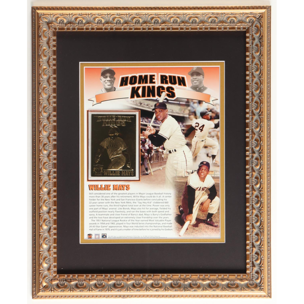 Willie Mays Danbury Mint "Home Run Kings" Custom Framed 22KT Gold Card ...