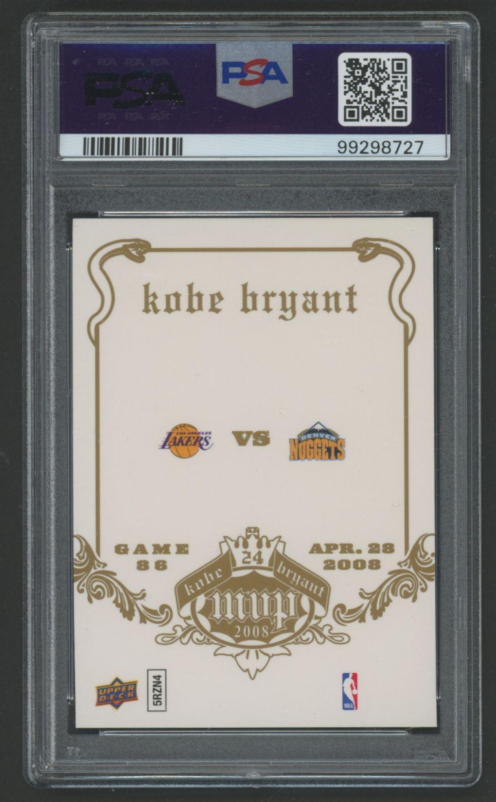 Kobe Bryant 2008-09 Upper Deck MVP Kobe MVP White #KB86 (PSA 10 ...