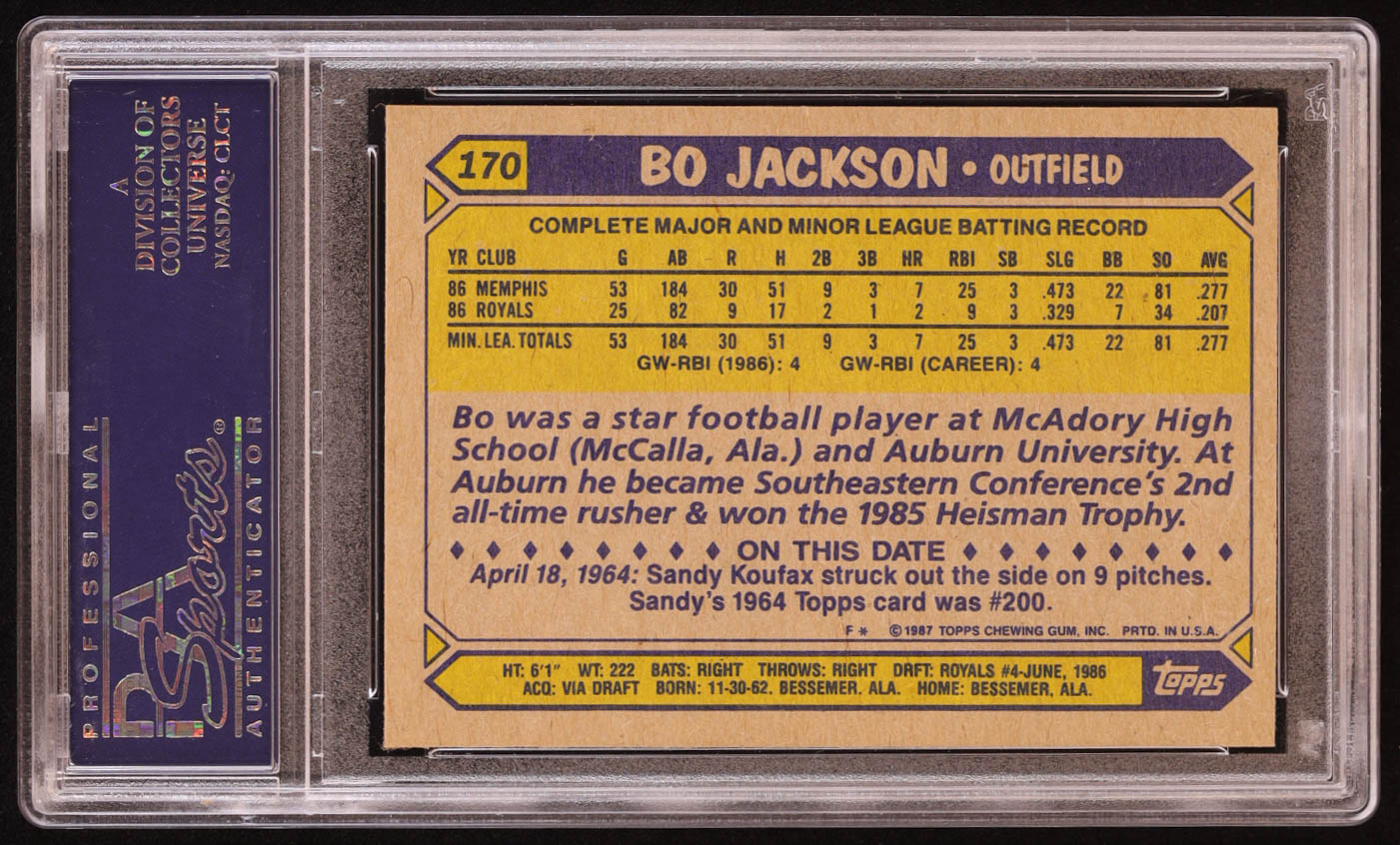 Bo Jackson 1987 Topps #170 RC (PSA 9) | Pristine Auction