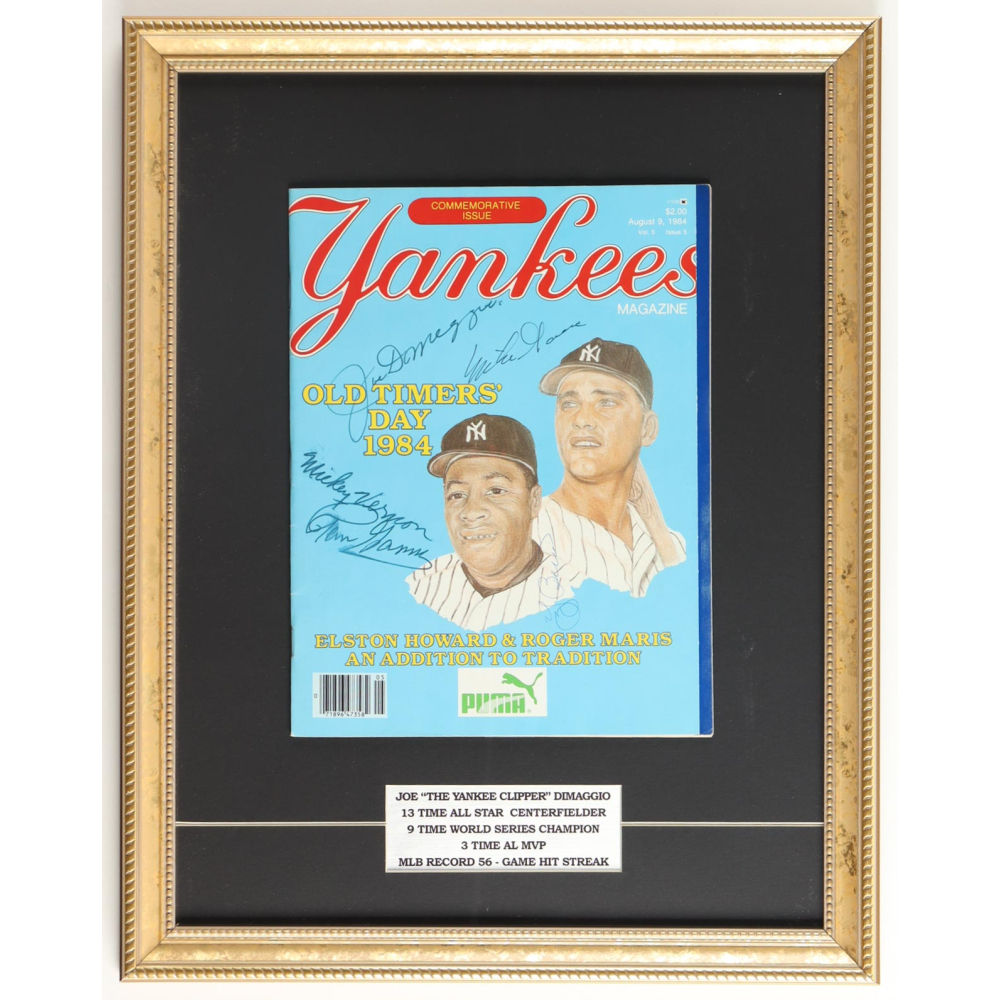 MLB Legends Custom Framed 1984 Yankees Magazine Signed By (5) with Joe DiMaggio, Yogi Berra (JSA ...