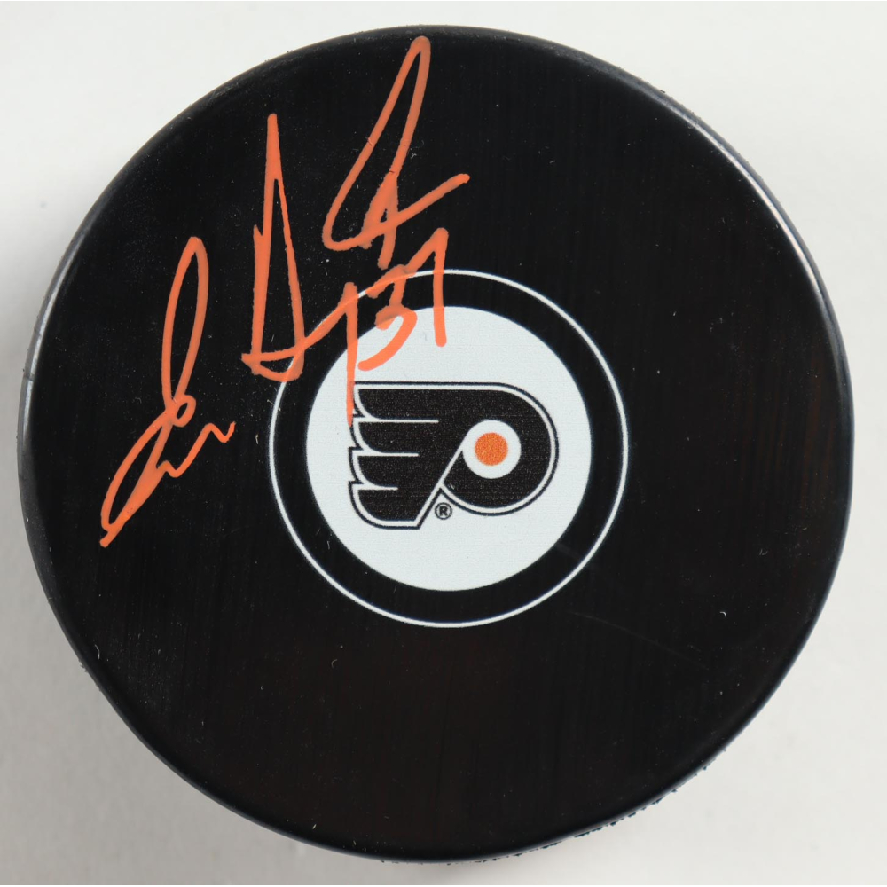 Eric Desjardins Signed Flyers Logo Hockey Puck (Premium Autographs ...