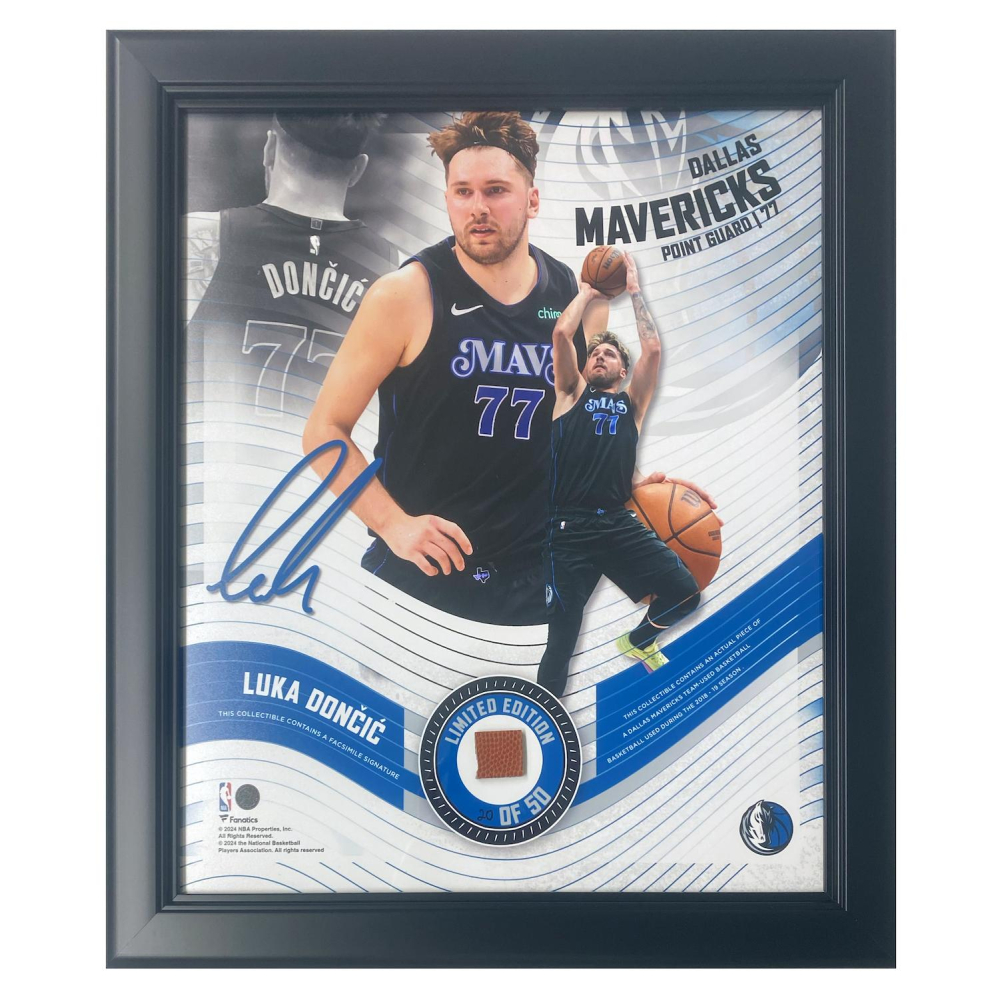 Luka Doncic LE Mavericks Custom Framed Game-Used Basketball Piece ...