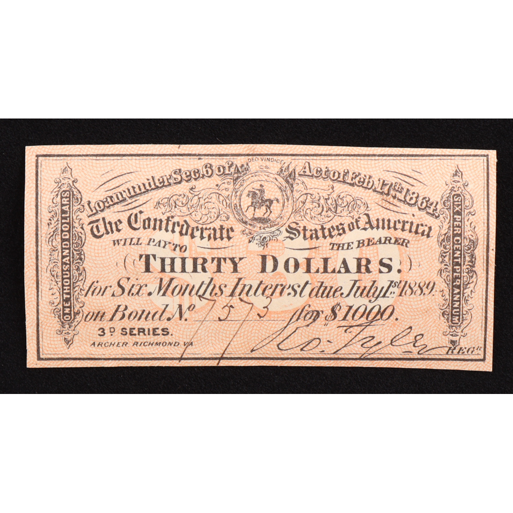 1864 $30 Confederate States of America CSA Bank Note Bond | Pristine ...