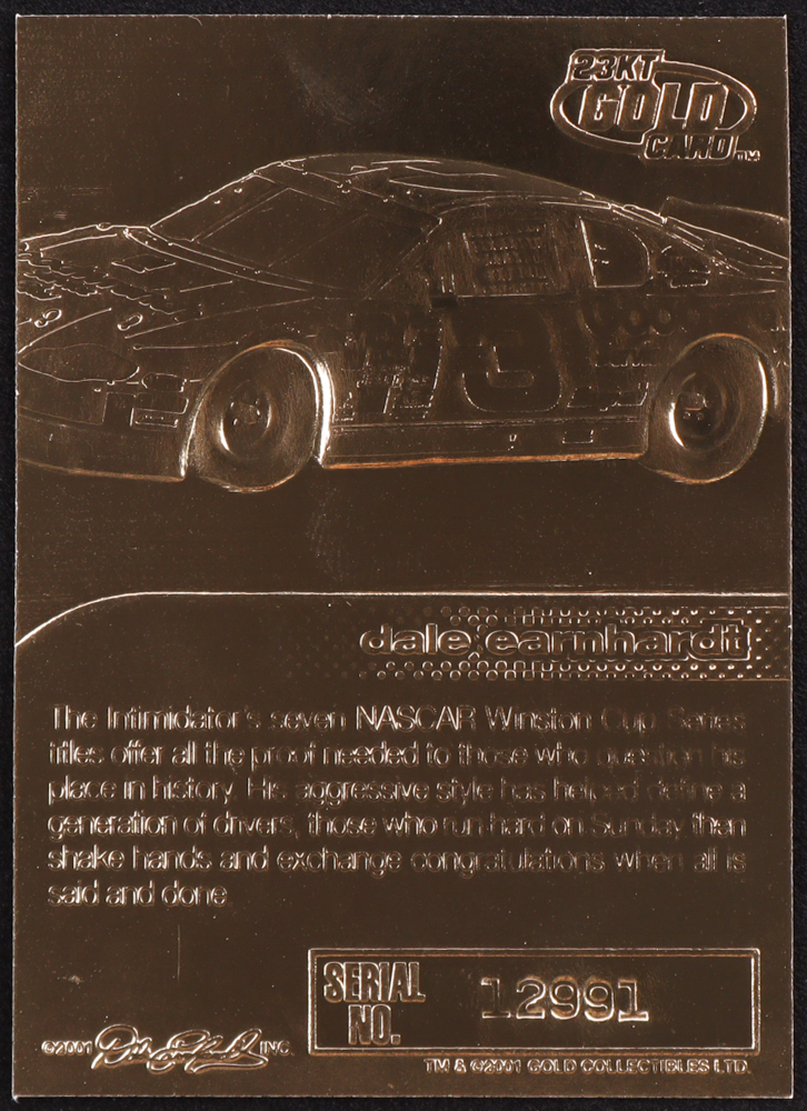 Dale Earnhardt 2001 Gold Collectibles Winston Cup 23Kt Gold Card ...