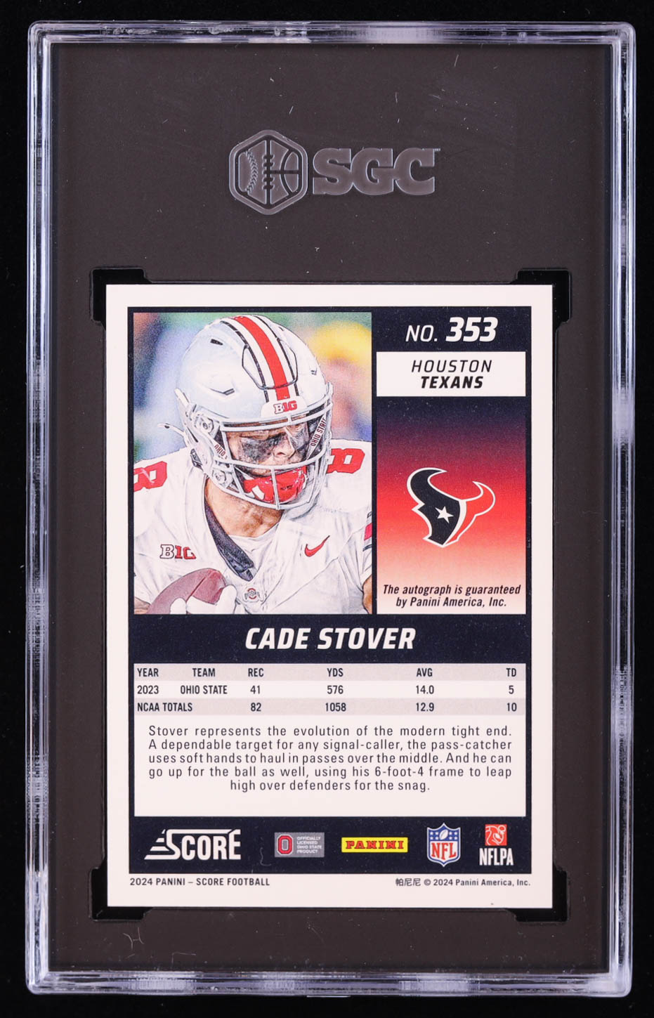 Cade Stover 2024 Score Signatures Green #353 RC (SGC 9.5 | Auto 10 ...