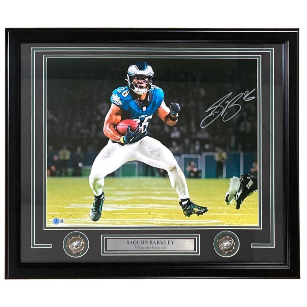 Saquon Barkley Signed Eagles Custom Framed Photo (Beckett) | Pristine ...
