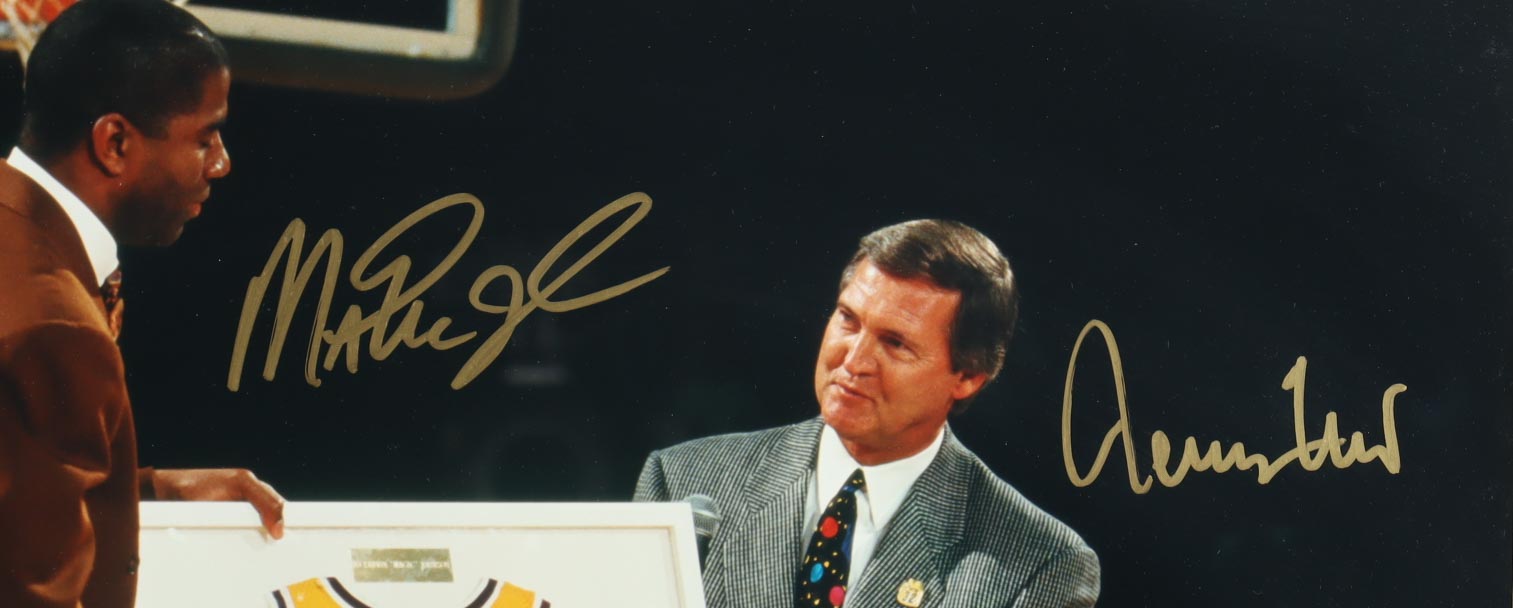 Magic Johnson & Jerry West Signed Lakers Custom Framed Photo Display ...