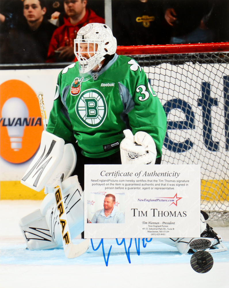 Tim Thomas Signed Bruins 8x10 Photo (NEP & Thomas) | Pristine Auction