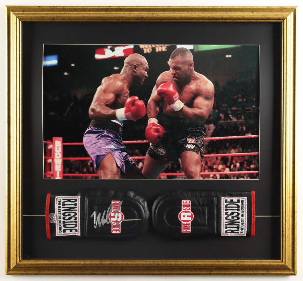 Mike Tyson Signed Custom Framed Ringside Sparring Glove Set Display ...