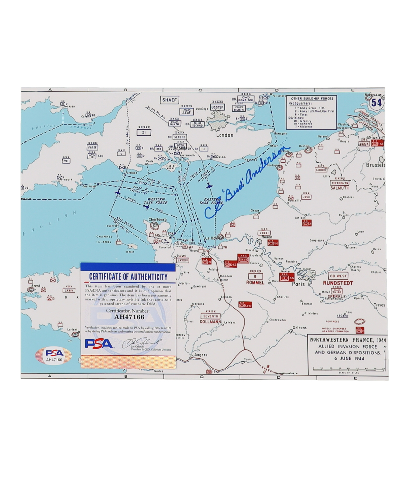 CE "Bud" Anderson Signed 8x10 D-Day Invasion Map Photo (PSA) | Pristine ...
