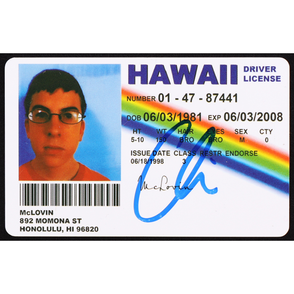 Christopher Mintz-Plasse Signed "Superbad" McLovin Drivers License ...