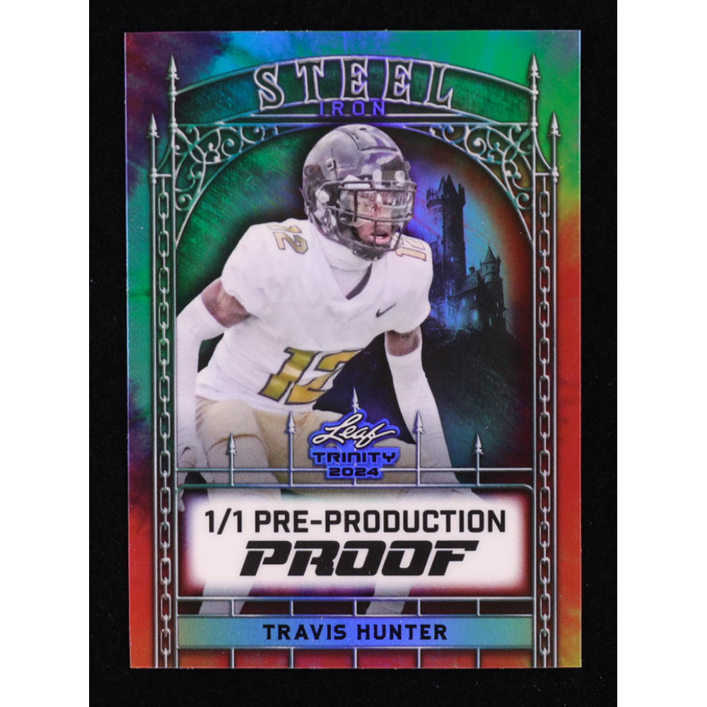 Travis Hunter 2024 Leaf Trinity Steel Pre-Production Proof Prismatic ...