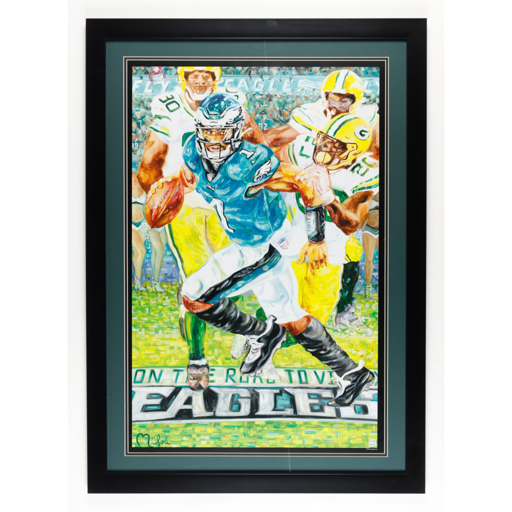 "Jalen Hurts" Custom Framed Painting Display | Pristine Auction