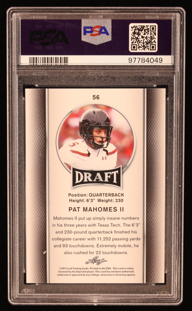 Patrick Mahomes II 2017 Leaf Draft #56 RC (PSA 10) | Pristine Auction