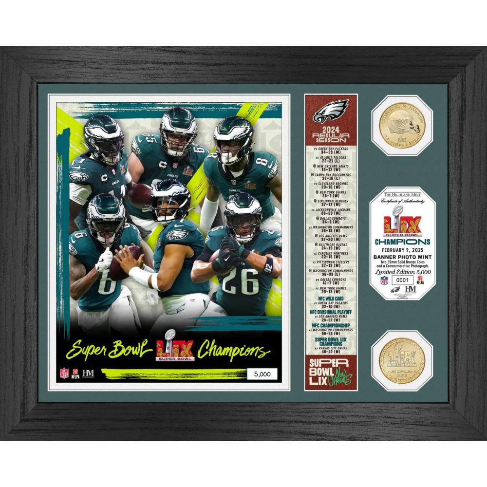 Eagles LE Super Bowl LVIII Champions Custom Framed Photo with 2 Bronze ...