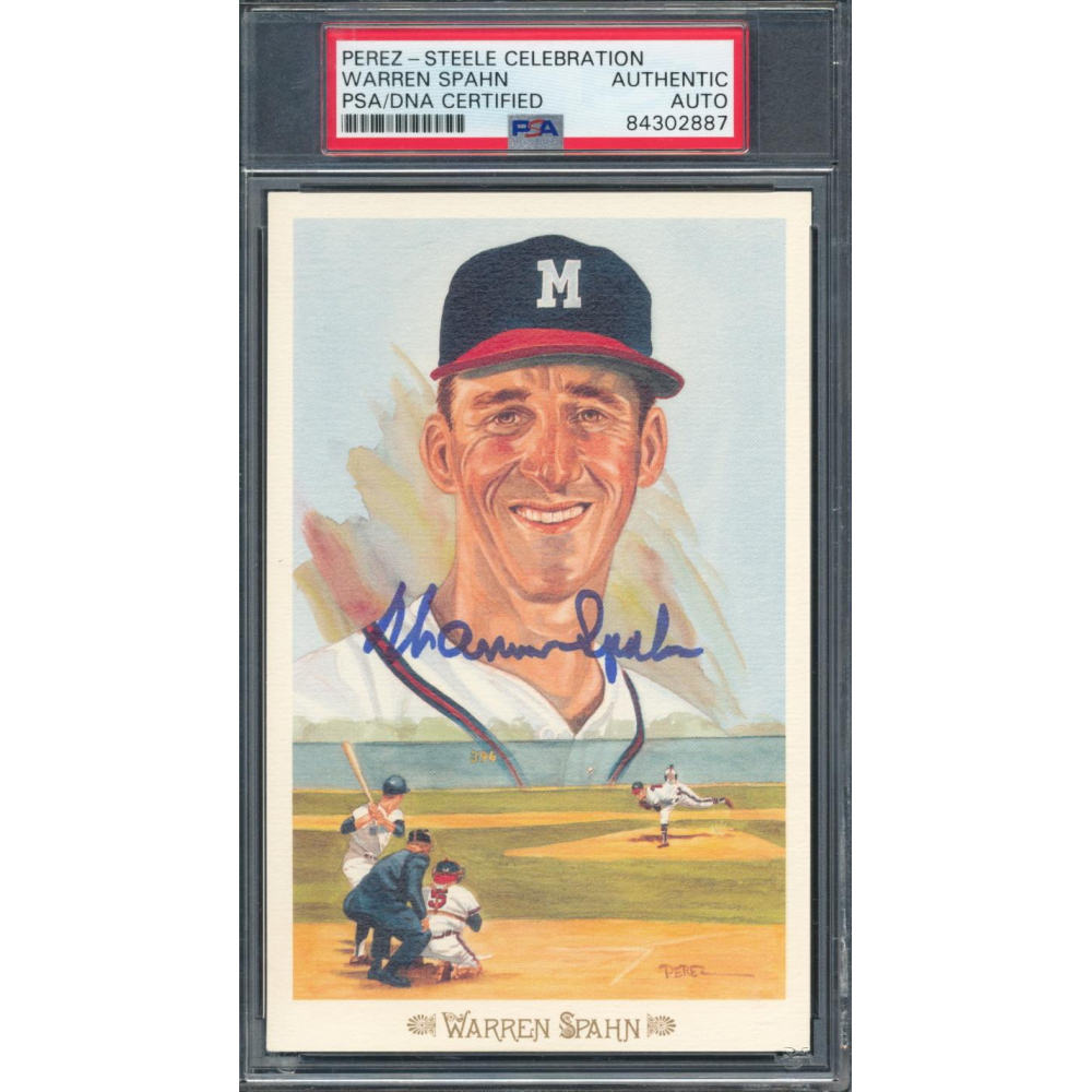 Warren Spahn Signed LE 1989 Perez-Steele Hall of Fame Postcard #39 (PSA ...