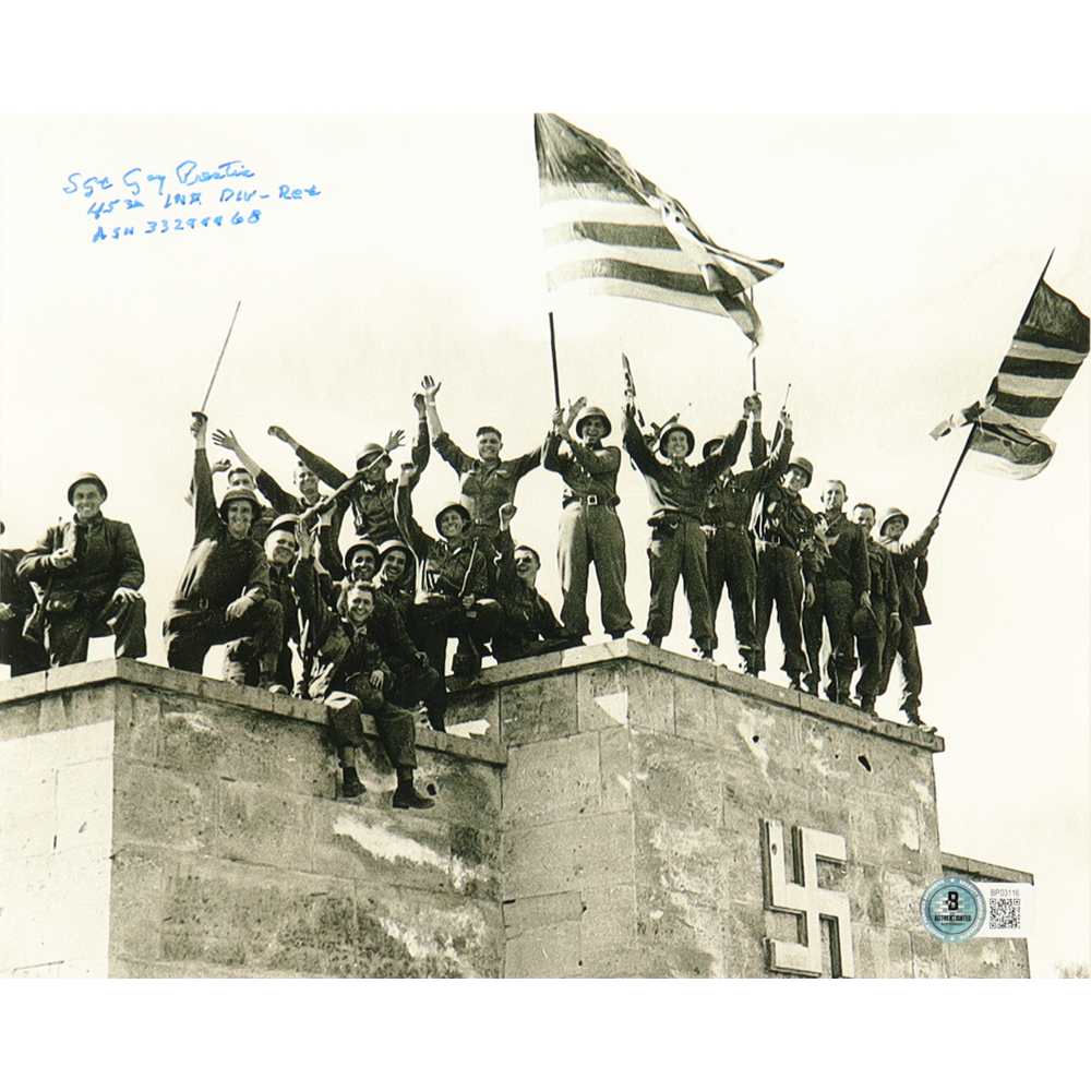 "Sgt" Guy Prestia Signed WWII 8x10 Photo Inscribed "45th Inf. Div - Ret ...