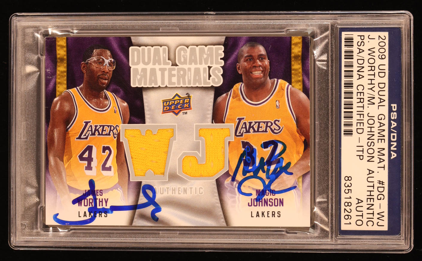 James Worthy & Magic Johnson Signed 2009-10 Upper Deck Game Materials ...