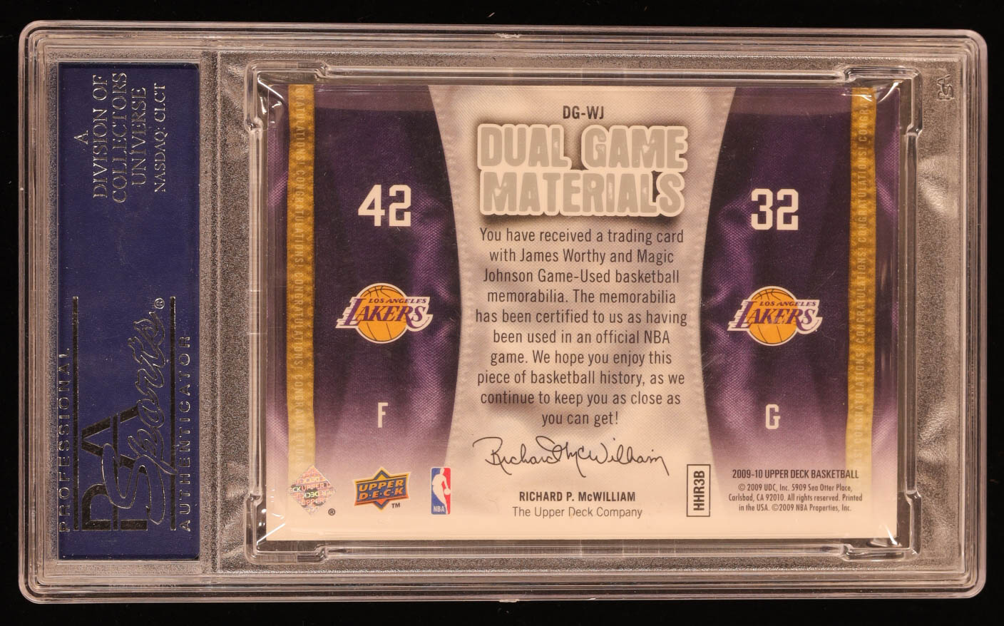 James Worthy & Magic Johnson Signed 2009-10 Upper Deck Game Materials ...