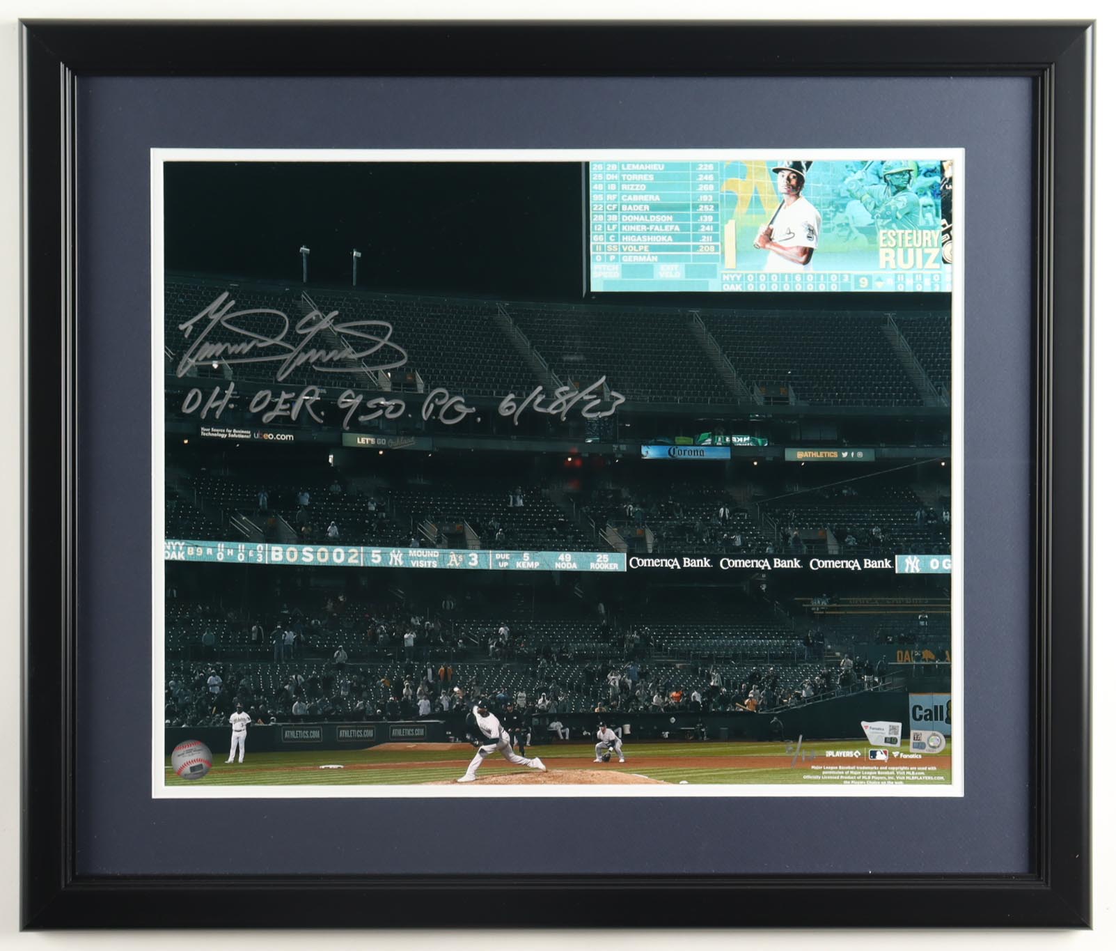 Domingo German Signed Yankees Custom Framed Photo Display With Perfect ...