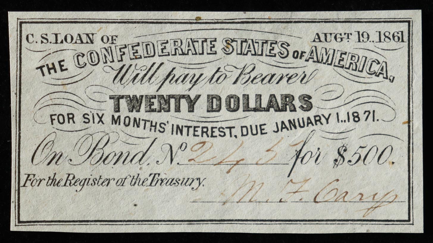 1861 $20 Confederate States of America CSA Bank Note Bond | Pristine ...