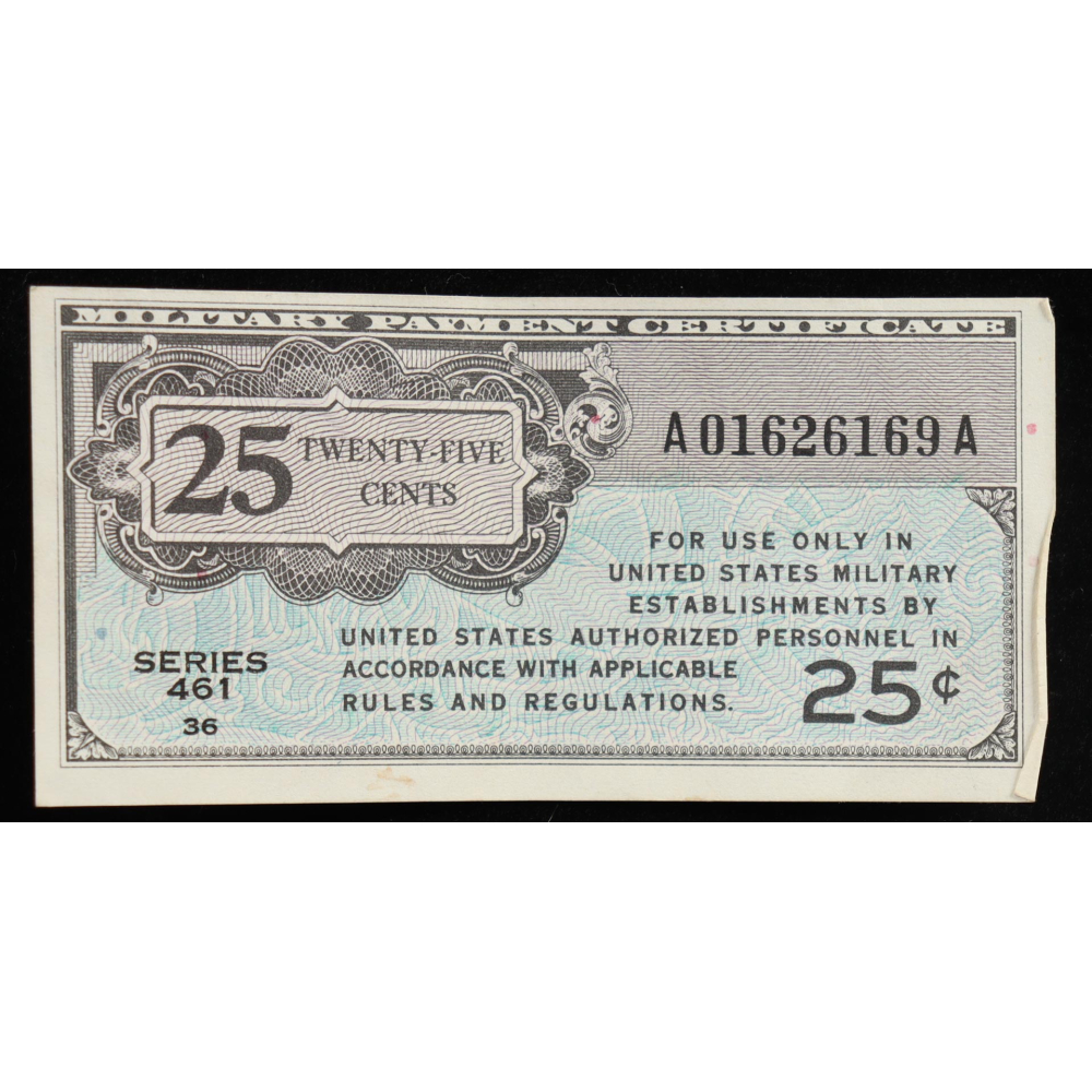 1946-47 U.S. Military Payment Certificate .25¢ - Series 461 | Pristine Auction