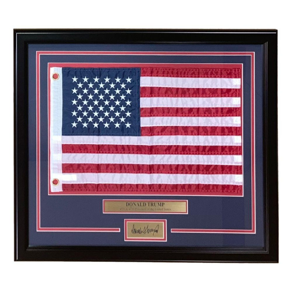 President Donald Trump Custom Framed American Flag Display with Laser ...