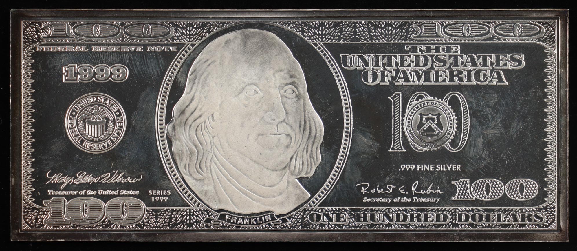 1999 Washington Mint "One Hundred Dollar" 100$ Quarter Pound Silver ...