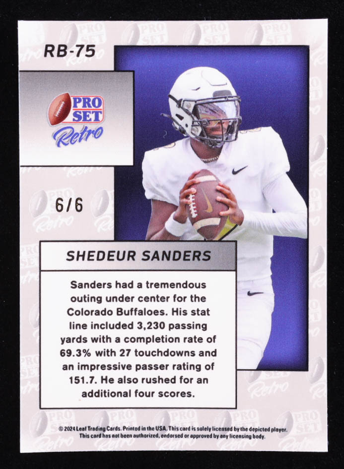 Shedeur Sanders 2024 Pro Set Retro Pulsar Silver #RB75 RC #6/6 ...