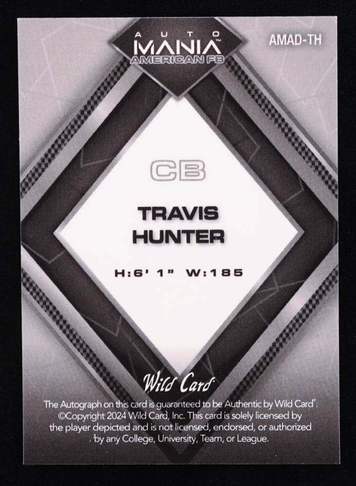 Travis Hunter 2024 Wild Card Auto Mania American FB Autographs Diamond ...