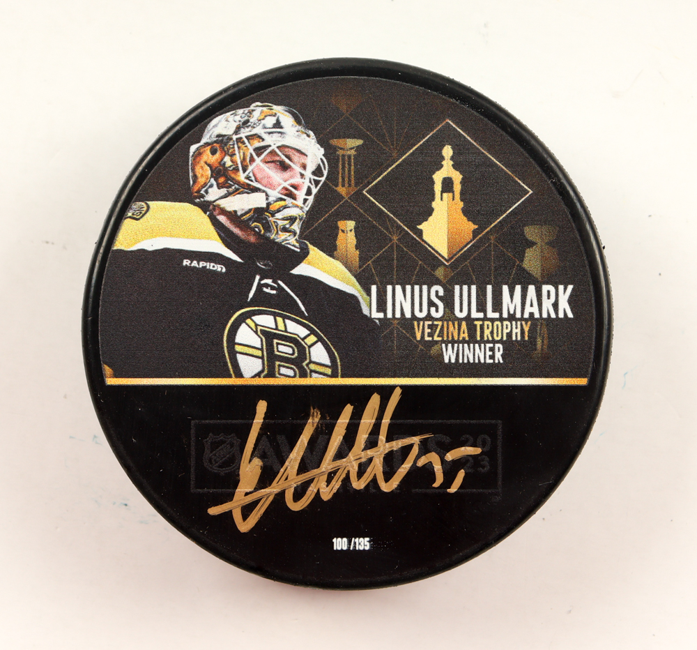Linus Ullmark Signed Vezina Trophy Win LE Commemorative Hockey Puck ...