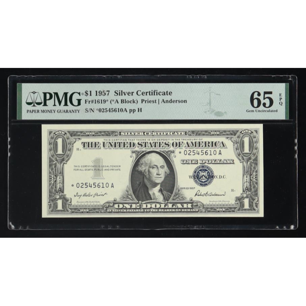 1957 U.S. $1 Silver Certificate "Star Note" - Fr. 1619* Signed: Priest ...