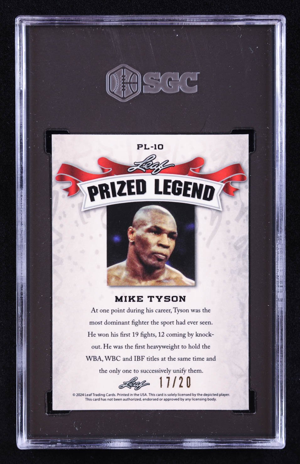 Mike Tyson 2024 Leaf Special Release Metal Prized Legend Crystal Blue #PL10 #17/20 (SGC 10 ...