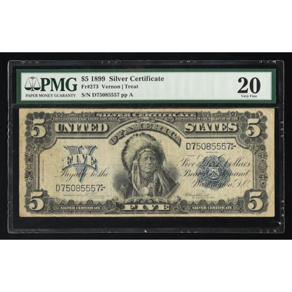 1899 U.S. $5 "Indian Chief" Silver Certificate - Fr#273 Signed: Vernon ...