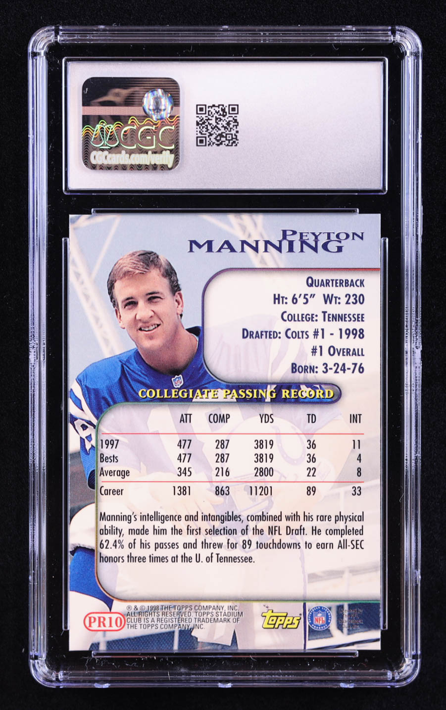 Peyton Manning 1998 Stadium Club Prime Rookies #PR10 RC (CGC 10 ...