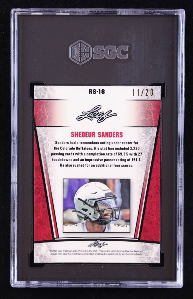 Shedeur Sanders 2024 Leaf Metal Special Release Rookie Silver Crystal Blue #RS16 RC #/20 (SGC 10 ...