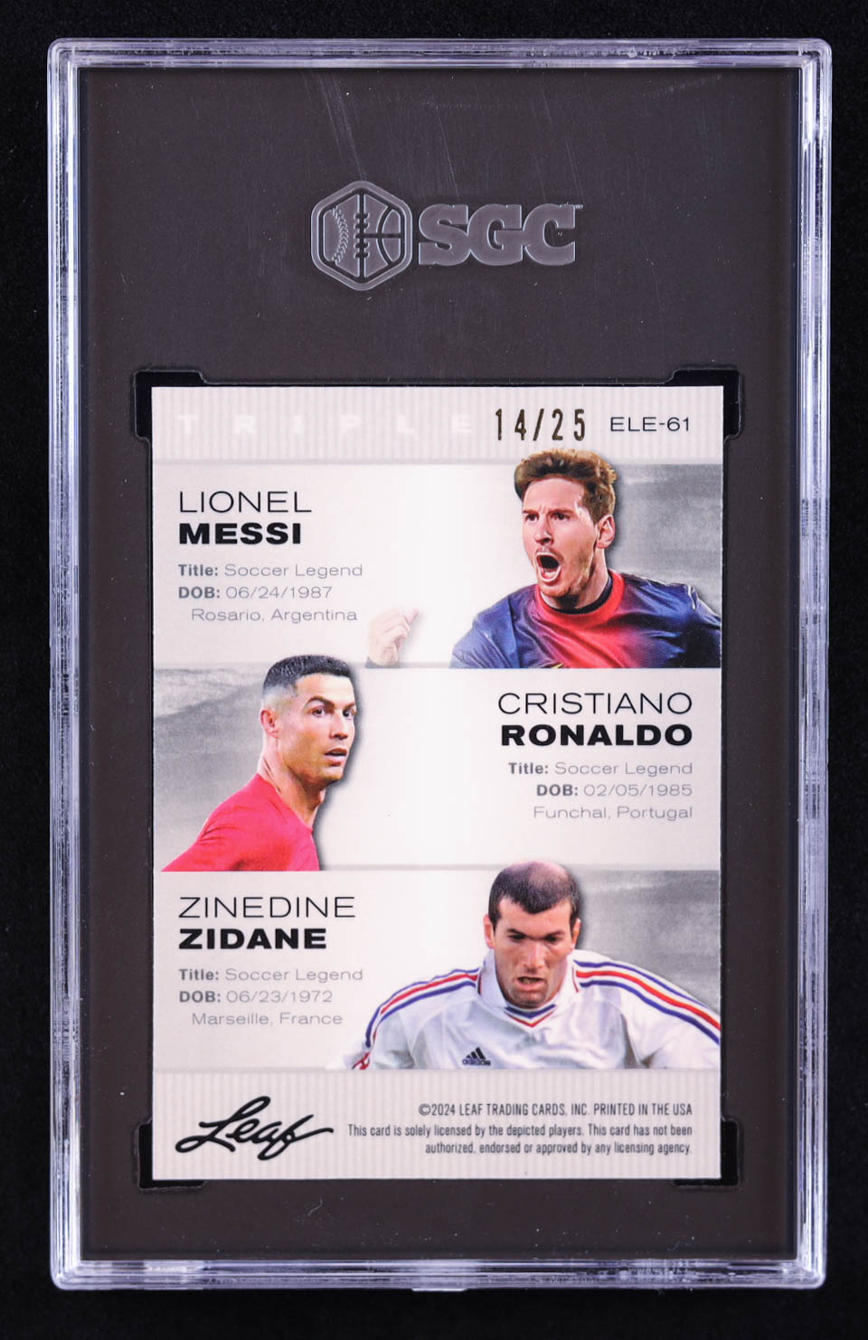 Lionel Messi / Cristiano Ronaldo / Zinedine Zidane 2024 Leaf Metal ...