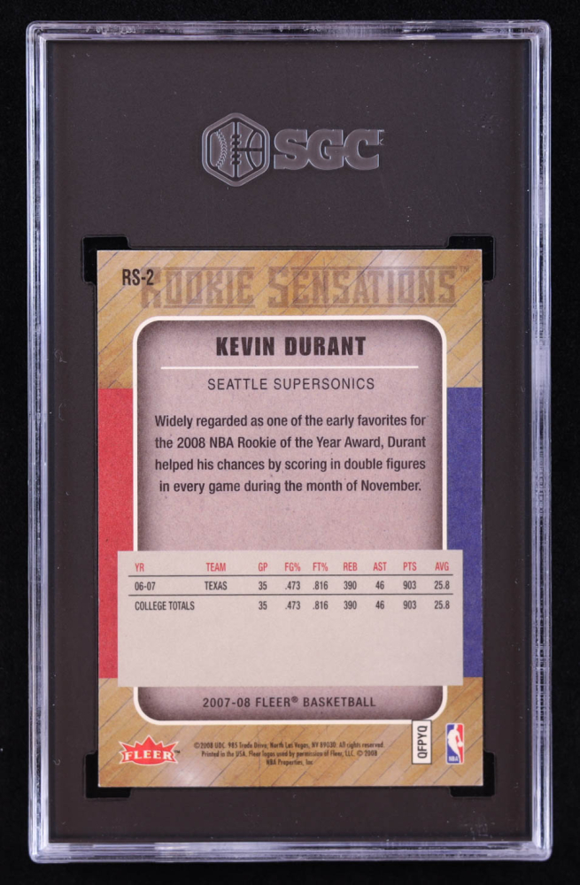 Kevin Durant 2007-08 Fleer Rookie Sensations #RS2 RC (SGC 9) | Pristine ...