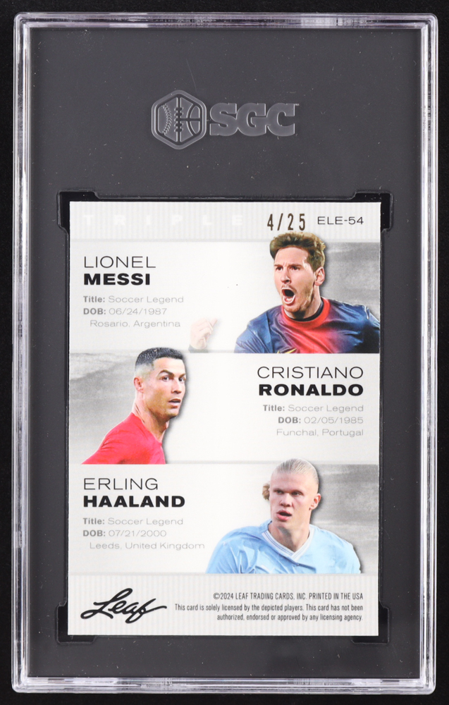Lionel Messi / Cristiano Ronaldo / Erling Haaland 2024 Leaf Metal ...