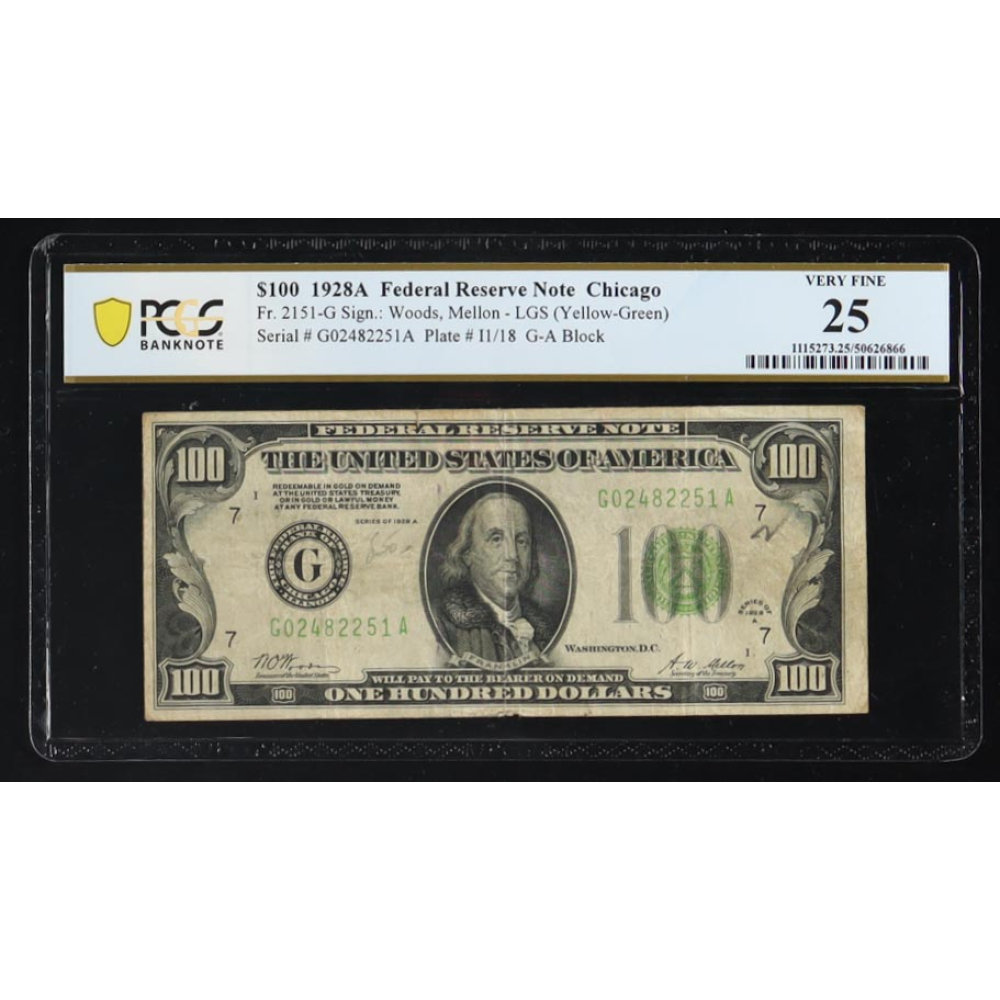 1928-A U.S. $100 Federal Reserve Gold Demand Note - Chicago - Fr. 2151 ...
