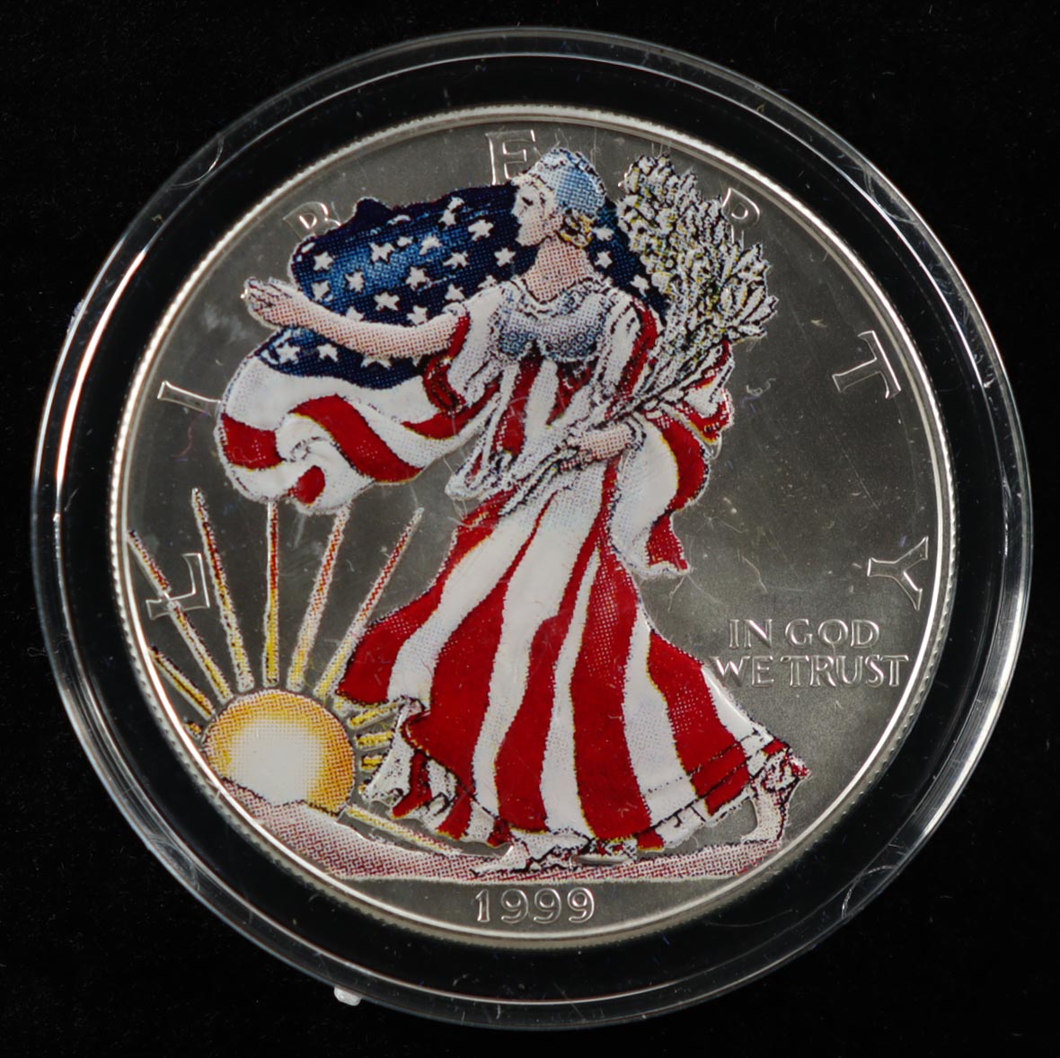 1999 American Eagle 1 Troy Oz .999 Fine Silver Colorized Silver Dollar ...