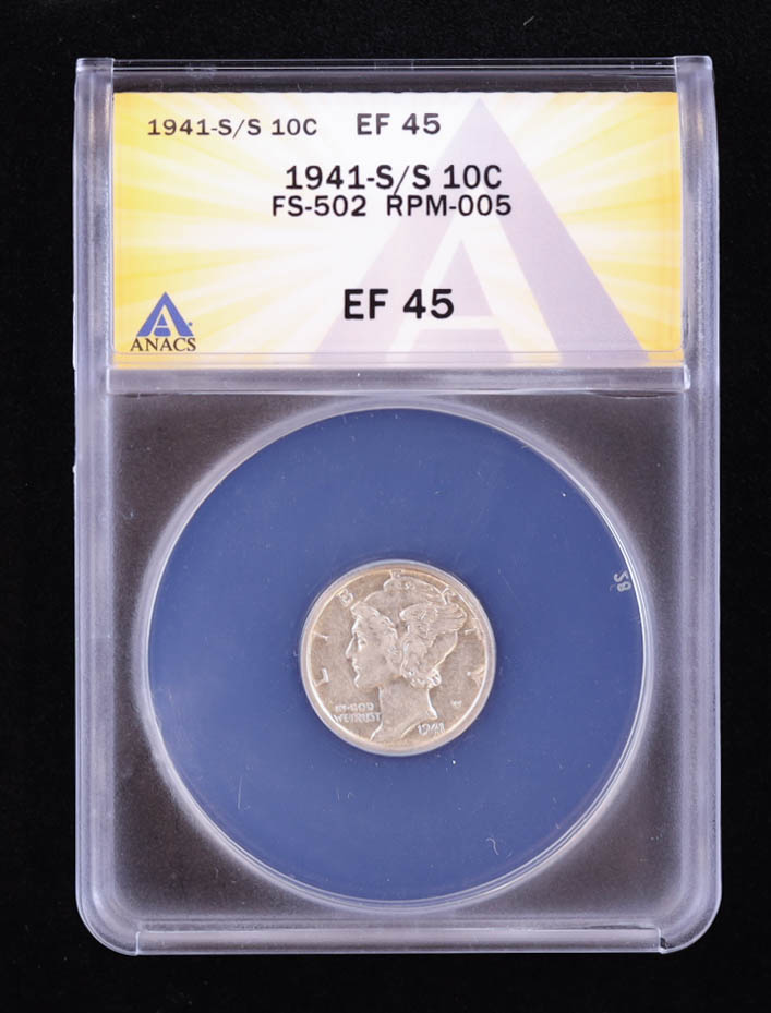1941-S/S Mercury Silver Dime, FS-502 / RPM-005 (ANACS EF45) | Pristine Auction