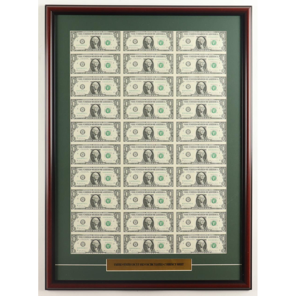 2017 U.S. $1 Dollar Bill Custom Framed Uncut Sheet Of (30) Bills ...