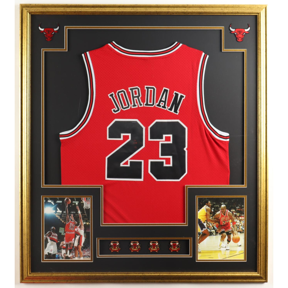 Michael Jordan Custom Framed Jersey Display With (4) Bulls NBA ...