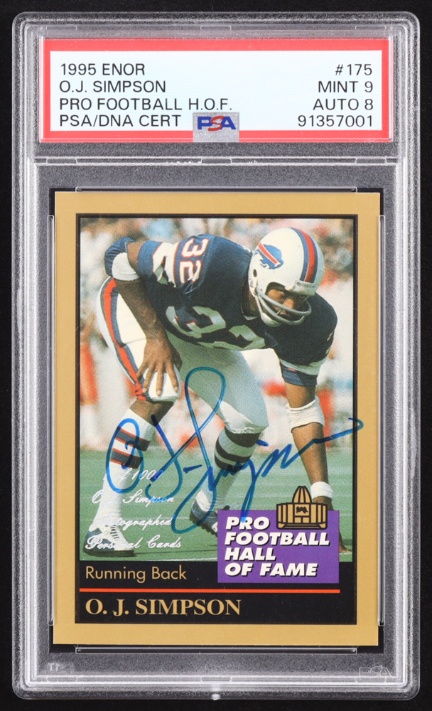 O.J. Simpson Signed 1995 ENOR Pro Football HOF 180 #175 (PSA 9 ...